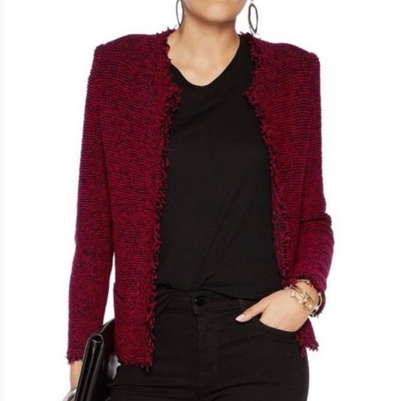 IRO | Jackets & Coats | Iro Azurespe Red Fringe Tweed Open Jacket ...